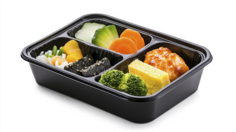 Bento Box with Rice Vegetables and Egg on White Background Stock ...