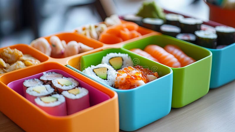 Bento Box Station with Colorful Compartments . Stock Photo - Image of ...