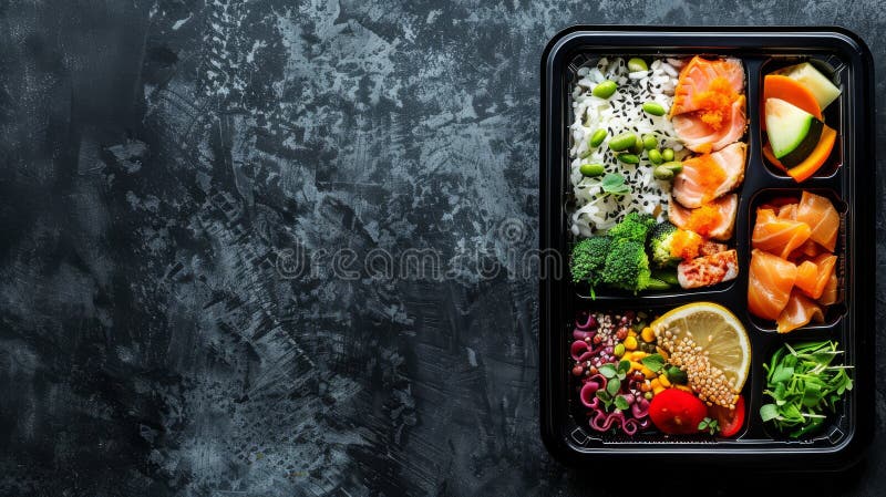 Bento Box with Various Food on Light Background, View from Above Stock ...