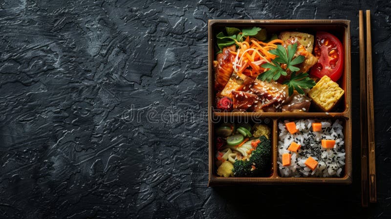 Bento Box with Various Food on Light Background, View from Above Stock ...
