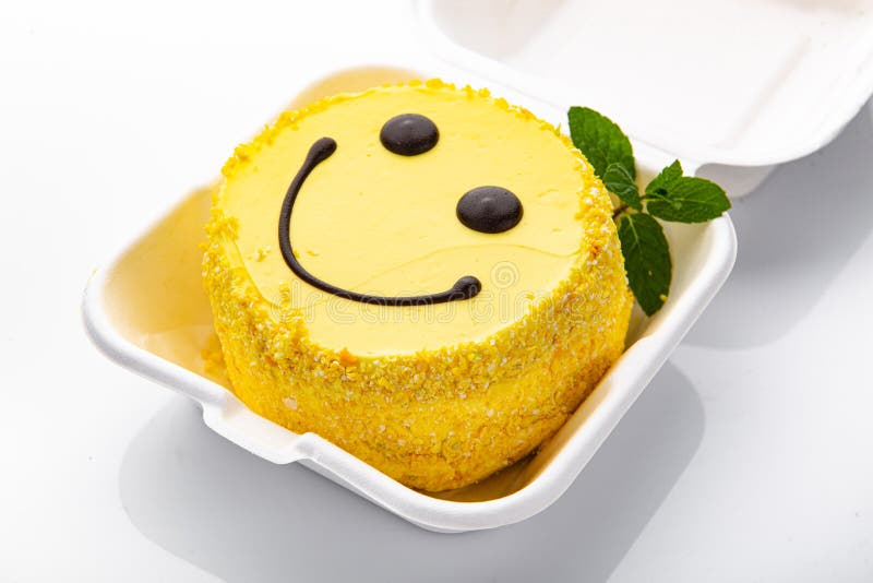 Bento Cake with Smiley Face Pattern and Hearts in Plastic Box-packaging ...