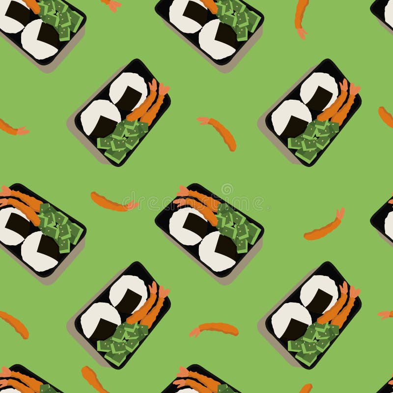 Bento Food Pattern on Green Background Illustration Stock Illustration ...
