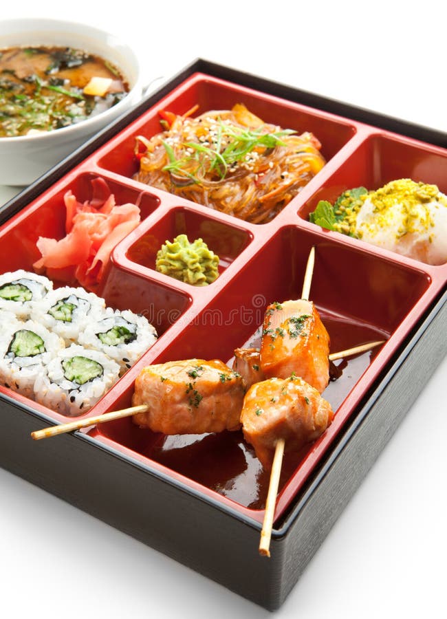 Ready Made Thai Food Style in the Bento Rice Box Stock Photo - Image of ...