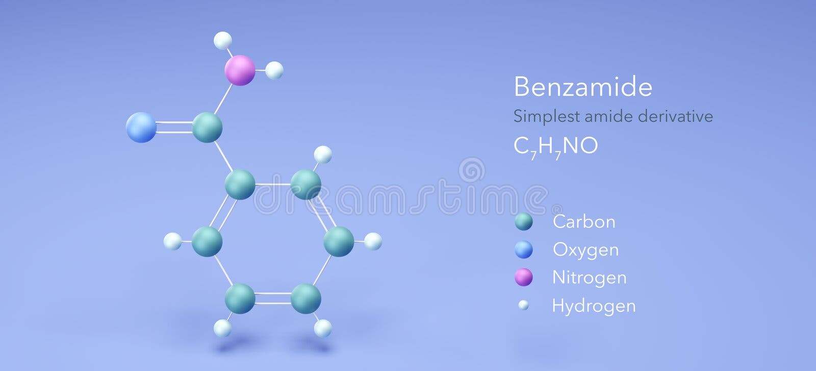 Benzamide Molecule, Structural Chemical Formula, Ball-and-stick Model ...