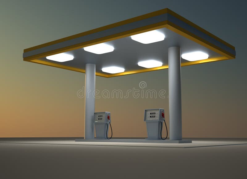3D Illustratie Van Retro Auto En Benzinestation Stock Illustratie ...