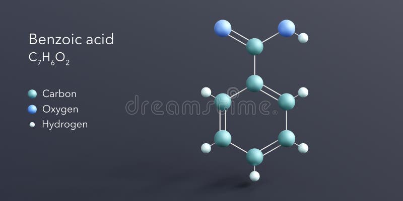 Benzoic Acid Molecule 3d Rendering, Flat Molecular Structure with ...
