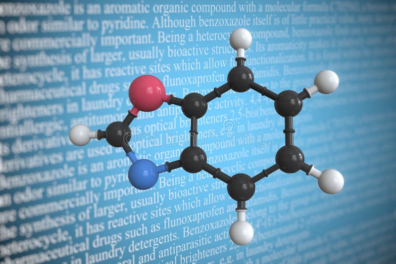 Benzoxazole Scientific Molecular Model, 3D Rendering Stock Illustration ...