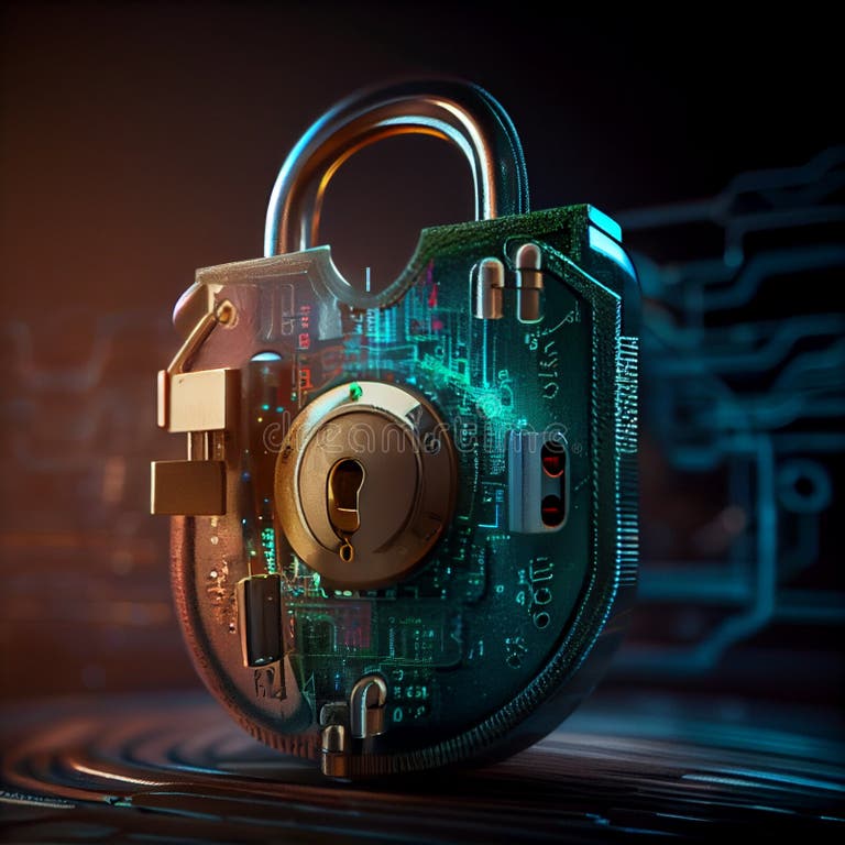 Ber Security Padlock, Digital Lock on Technology Network Data Protection Background. AI Stock ...