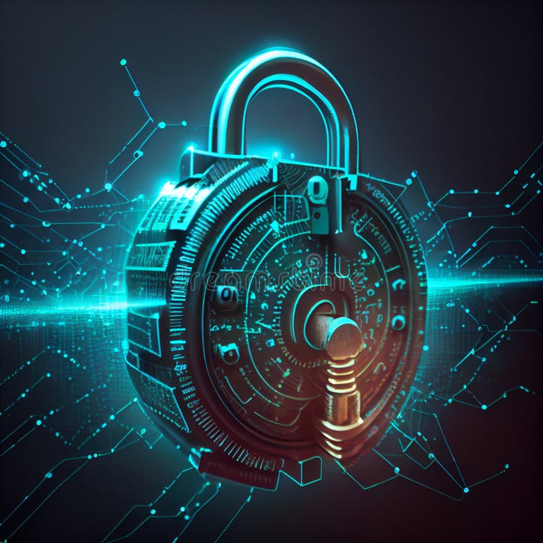 Ber Security Padlock, Digital Lock on Technology Network Data Protection Background. AI Stock ...