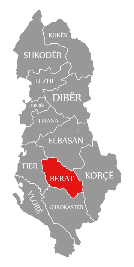 Berat Red Highlighted in Map of Albania Stock Vector - Illustration of ...