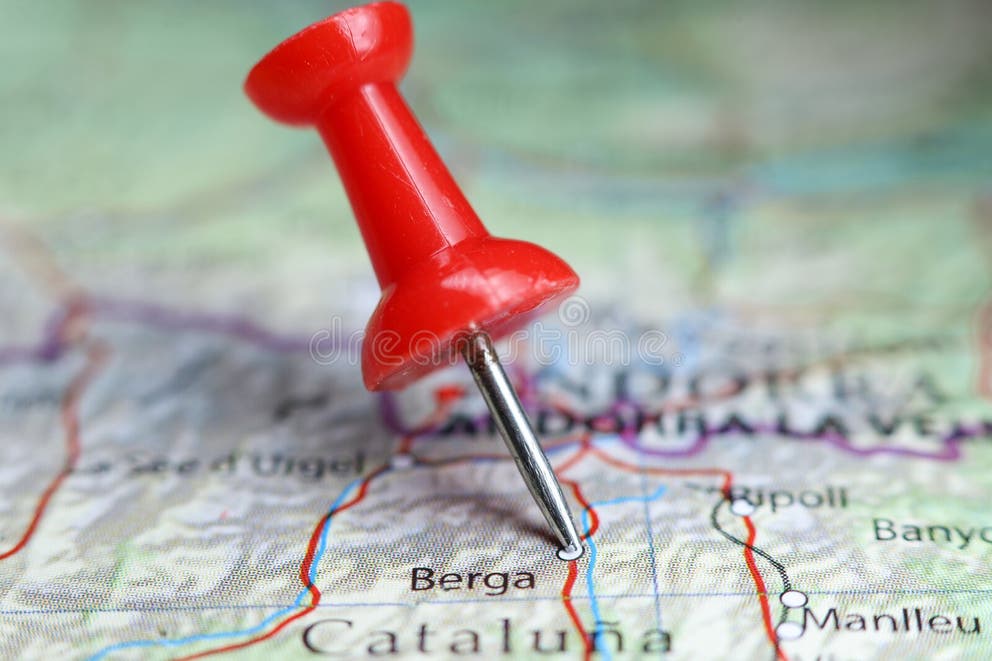 Berga, Spain pin on map editorial stock photo. Image of concept - 346781498