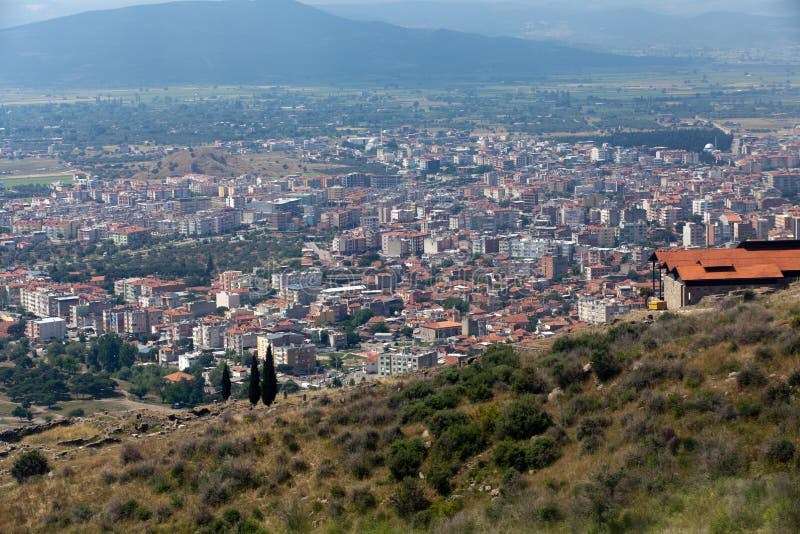The View Of Bergama City In Turkey. Ruins Of Pergam Old City Stock ...