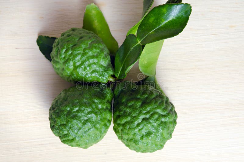 Bergamots Fruit With Leaf On Wooden Board Stock Image Image Of Kaffir