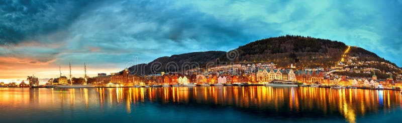 Bergen Bryggen Harbor Panorama Stock Photo - Image of waterfront ...