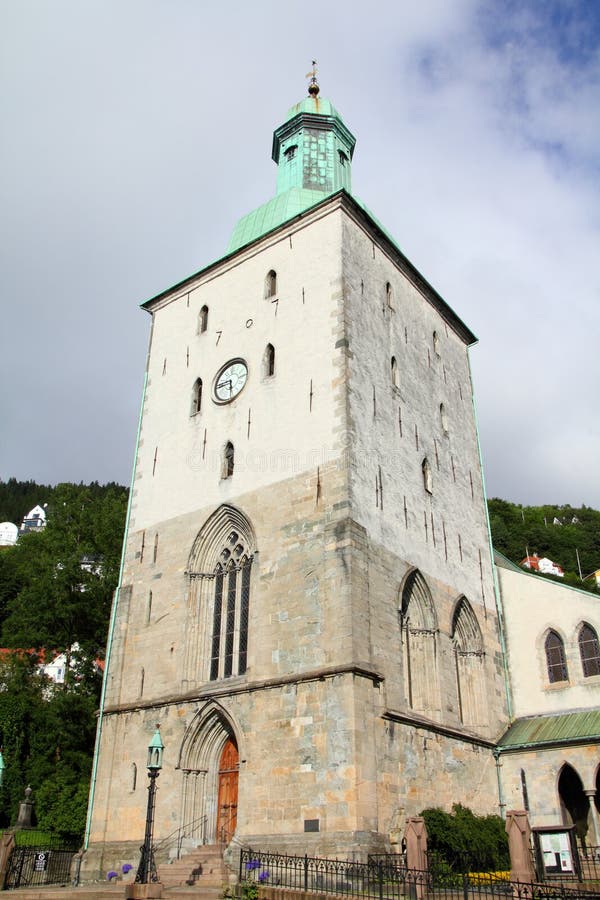 Bergen Cathedral, Stunning Medieval Stone Church Against the Vivid Blue ...