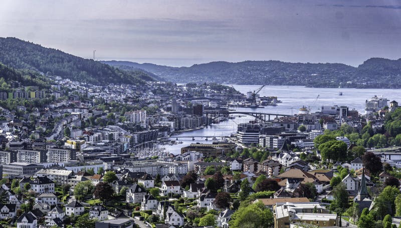 Bergen Harbor Panorama in the Spring, Norway Stock Photo - Image of ...