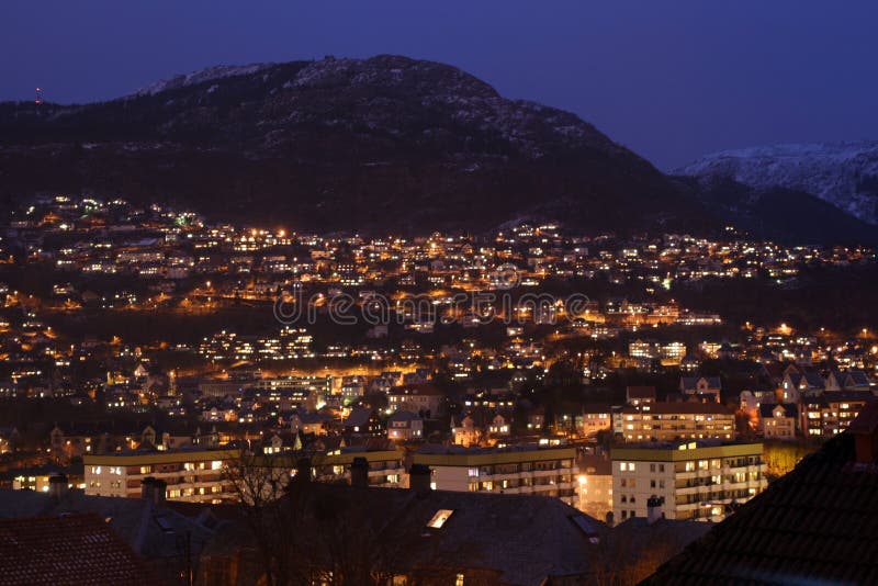 Bergen at Night stock photo. Image of cityscape, landscape - 7169856