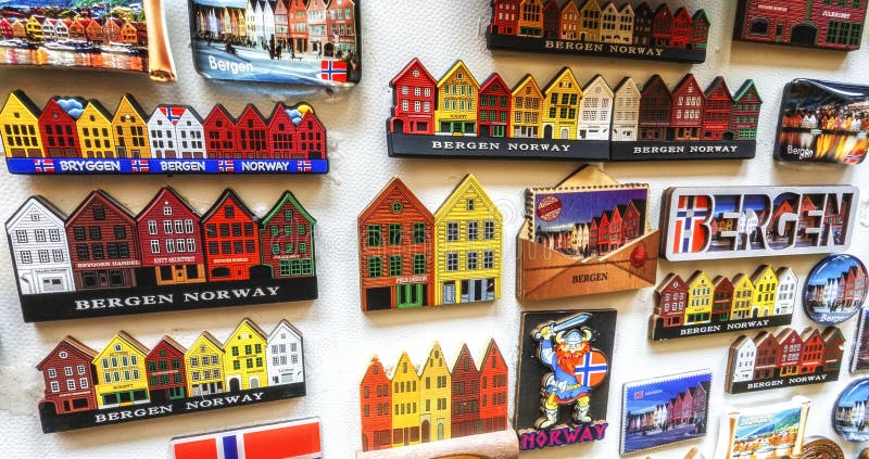 Bergen (Norway) Souvenir Refrigerator Magnets Editorial Photo - Image ...
