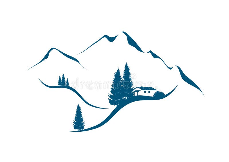 Berglandschap Met Hut En Sparren Vector Illustratie - Illustration of ...