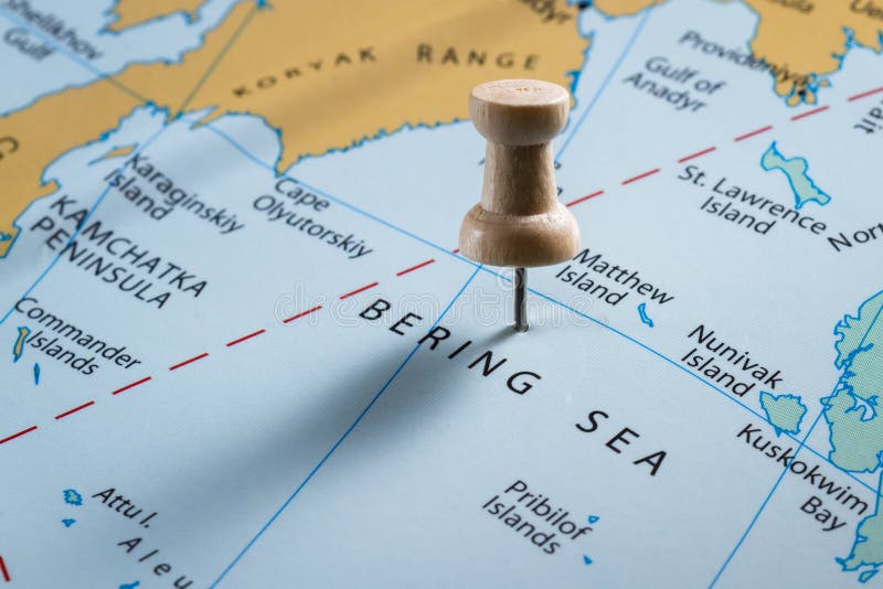 Bering Sea in Focus on a Tilted World Map. Stock Photo - Image of ...