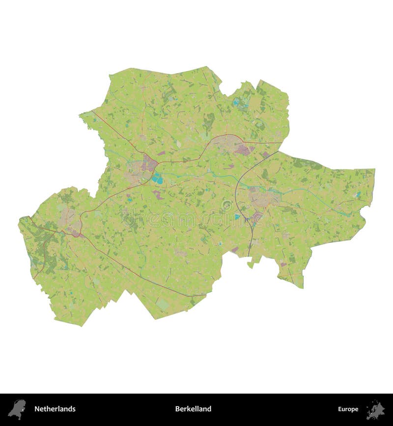 Berkelland, Netherlands, Isolated on White. Topographic Humanitarian ...