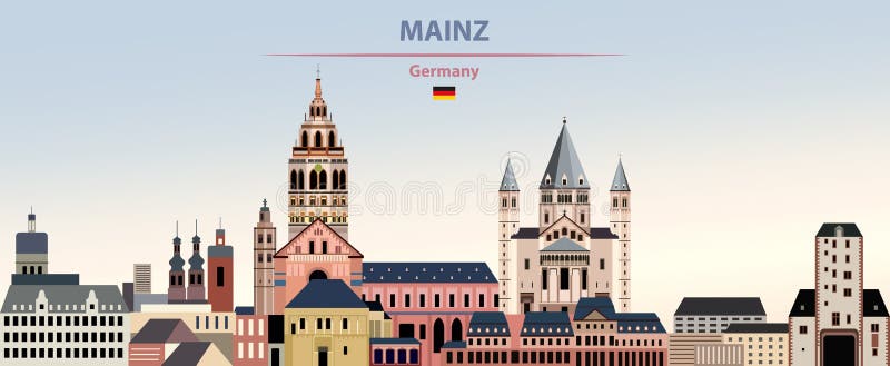 Vector Illustration of Mainz City Skyline on Colorful Gradient ...
