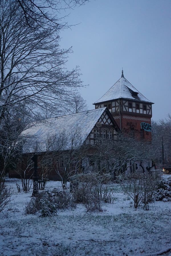 Beautiful Historic German Architecture Building in the Snow in Winter ...