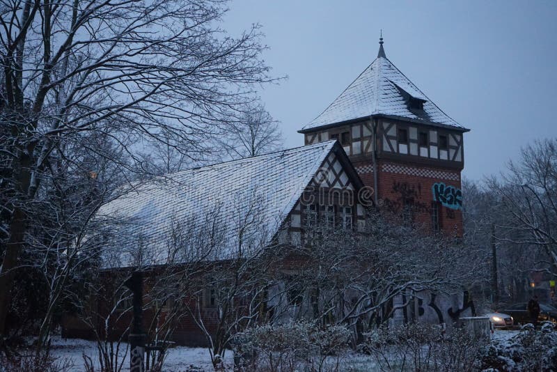 Beautiful Historic German Architecture Building in the Snow in Winter ...
