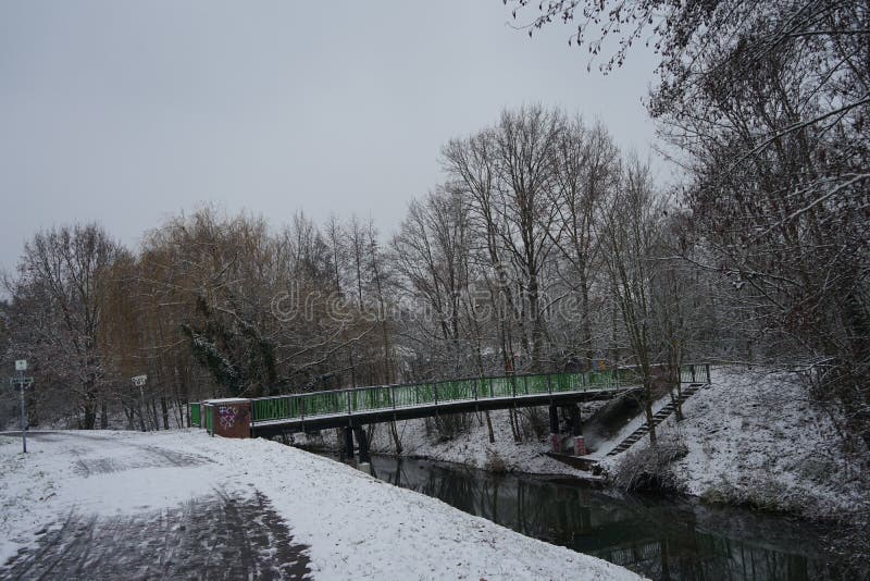 Bridge Over the Small River Wuhle in Snowy Winter. Berlin, Germany ...