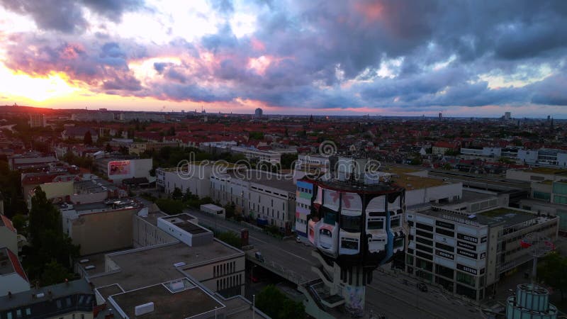 Berlin Sun Setting Skyline Dramatic Clouds. Spectacular Aerial View ...