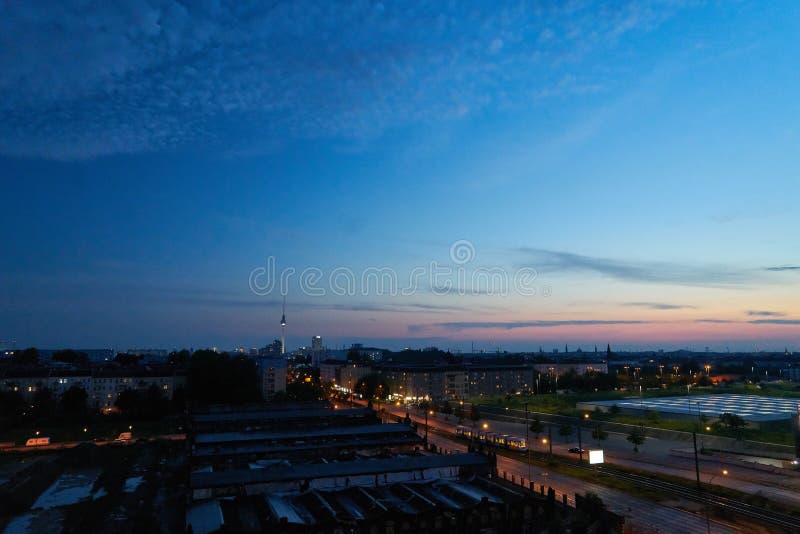 Berlin City with Sky and TV Tower at Night Stock Image - Image of ...