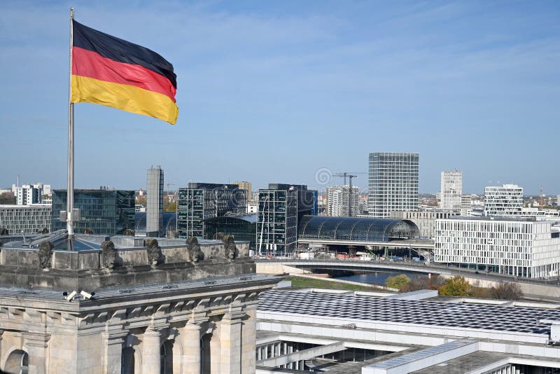 Berlin Cityscape with Flag of Germany. Modern Buildings of Berlin Stock ...