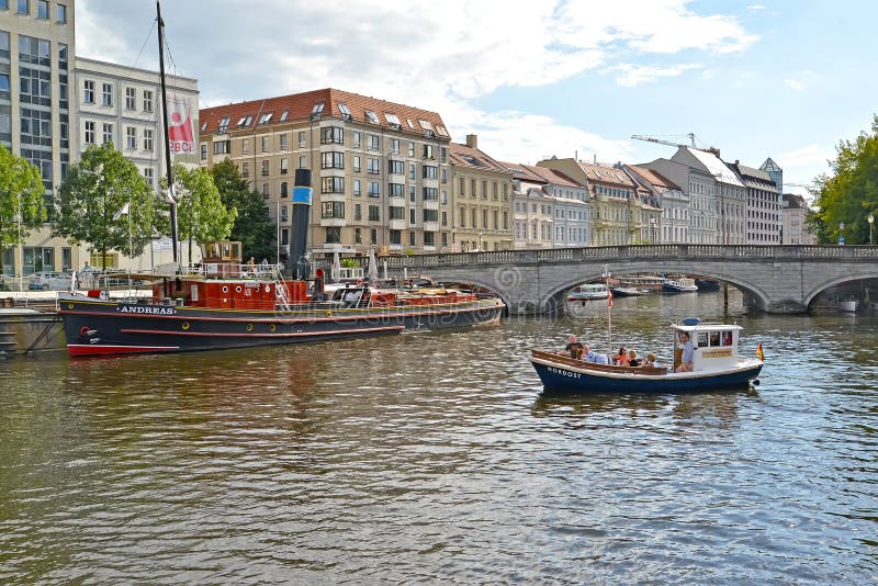 BERLIN, GERMANY. Ships on the Spree River in the Background of the ...