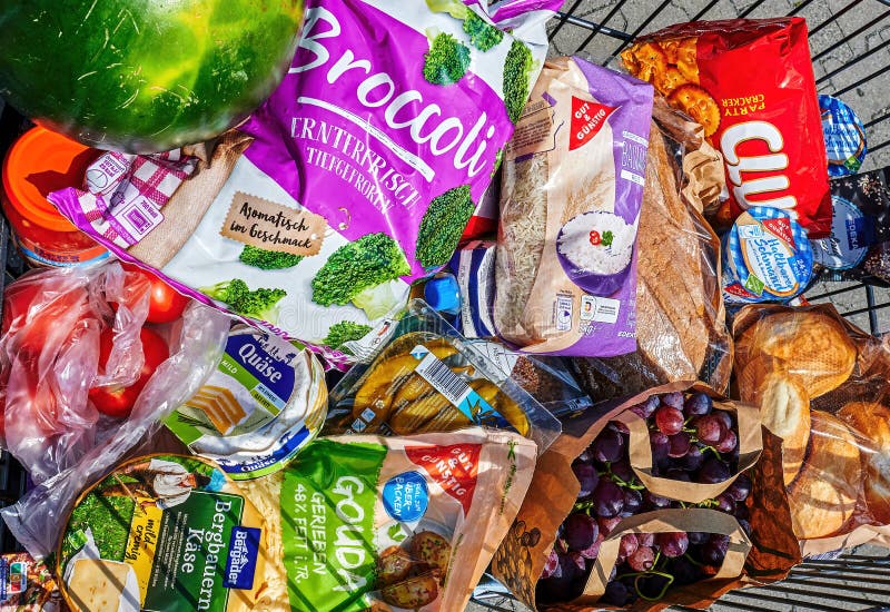 View into a Full Shopping Cart with Various Products Editorial ...