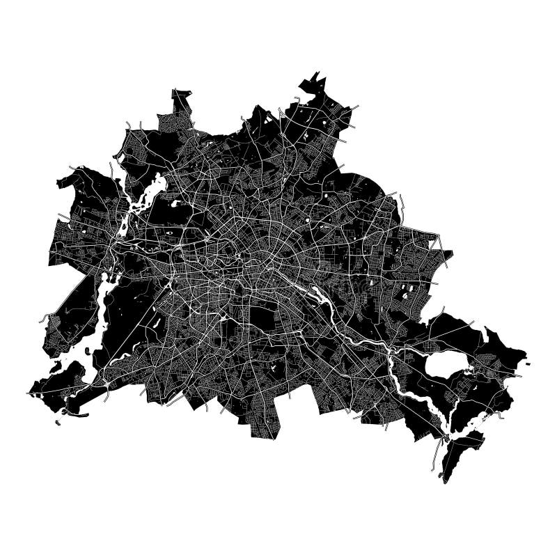 Berlin, Germany, Germany, Black and White High Resolution Vector Map ...