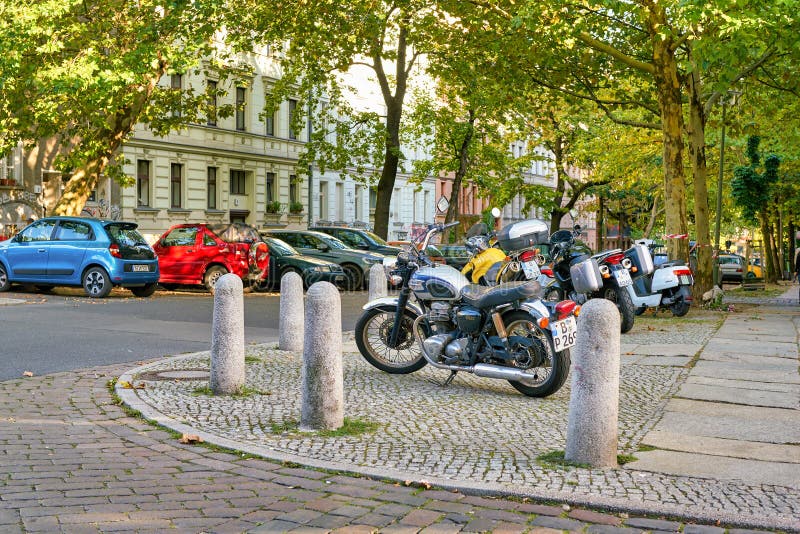 Motorbikes Seen Parked in Berlin in the Daytime Editorial Image - Image ...