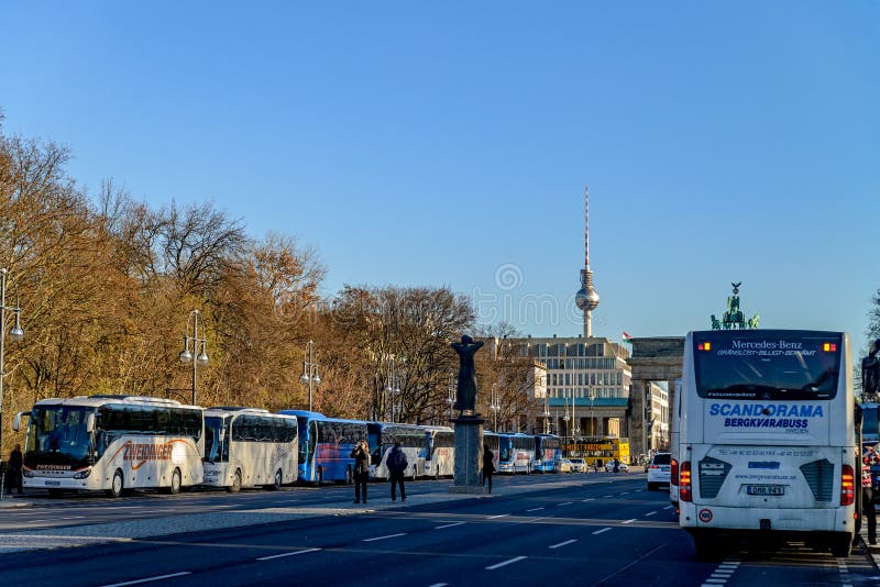 Berlin, Germany - December 02, 2016:Coach Buses Near the Brandenburg ...