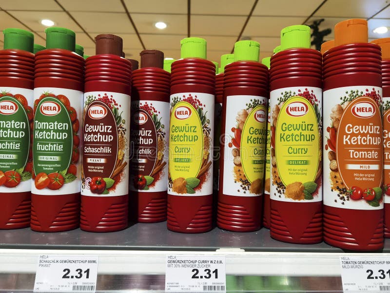 View of a Shelf with Different Types of Ketchup in a Supermarket ...