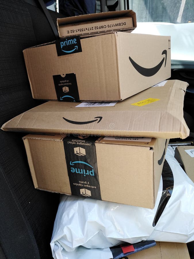 Amazon cardboard boxes editorial photo. Image of order - 186981531