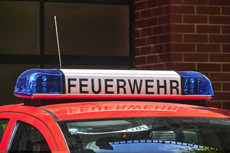 View To the Roof of a Fire Engine with Blue Lights Editorial Photo ...