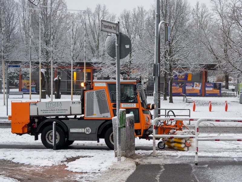 Berlin Germany 5.12.2021. Mini Sweeper on the Sidewalk in Winter, Close ...