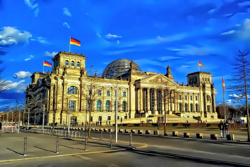 Berlin Germany Reichstag Edificio Bundestag Pintura De Arte Digital ...