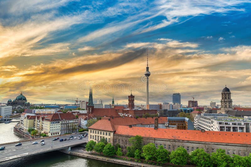 Berlin Germany, Sunset City Skyline Stock Image - Image of tower ...