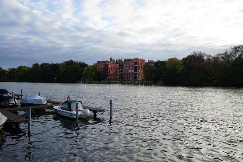 Boats Parked at the Spree River Dock in October. Berlin, Germany ...