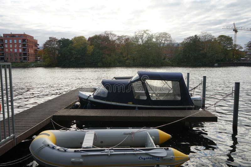 Boats Parked at the Spree River Dock in October. Berlin, Germany ...