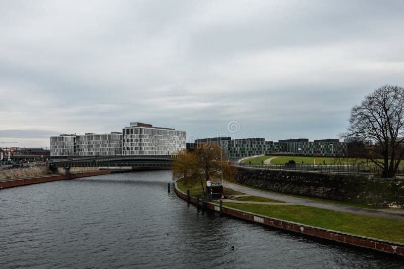 Berlin, Office Buildings Along the River Stock Photo - Image of modern ...