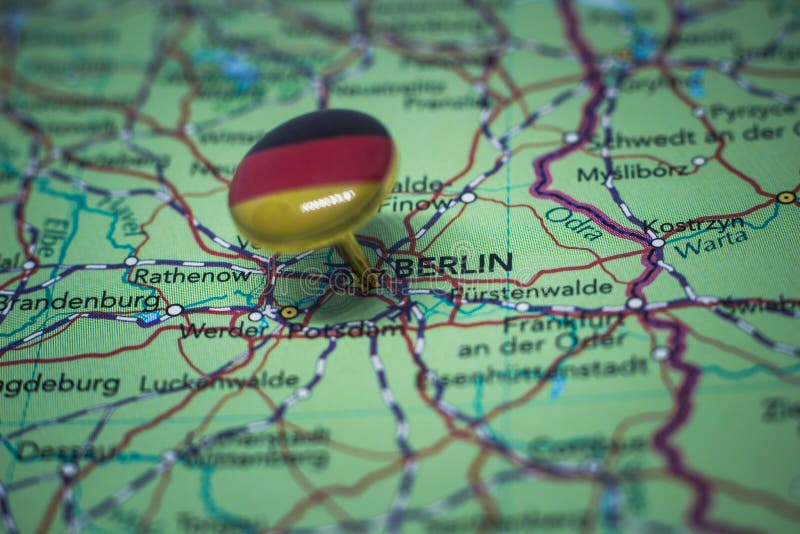 Berlin Pinned on a Map with the Flag of Germany Stock Image - Image of ...