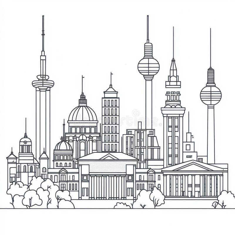 Berlin Skyline Iconic Buildings TV Tower Cityscape Stock Illustration ...