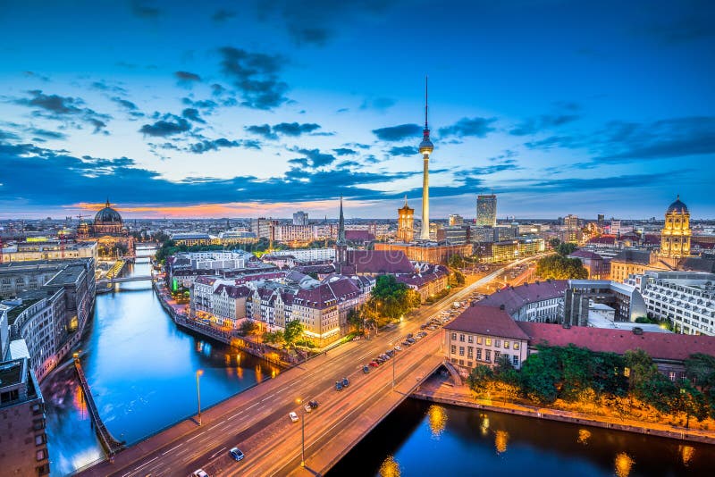 Berlin Skyline Panorama with TV Tower at Sunrise, Germany Stock Photo ...