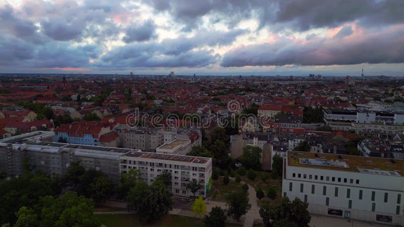 Berlin Sun Setting Skyline, Dramatic Clouds. Gorgeous Aerial View ...